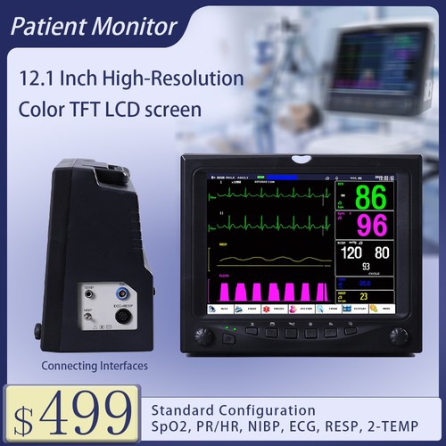 ETCO2 12" Patient Monitor Vital Signs ECG,NIBP,SPO2,PR,RESP,2-TEMP ...