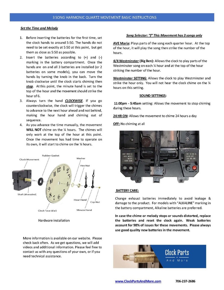 Quartz Clock Movement Hermle 2114 and 2115 replacement Movement w/ 1-16 ...