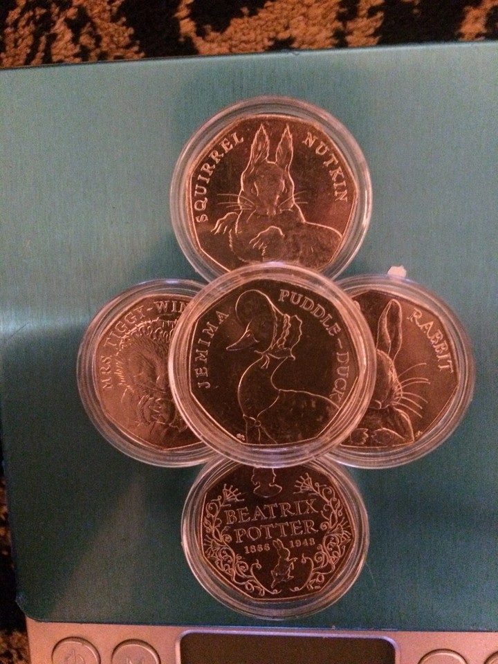 Beatrix Potter 50p Coins Jemima Puddle-Duck, Peter Rabbit, Squirrel ...