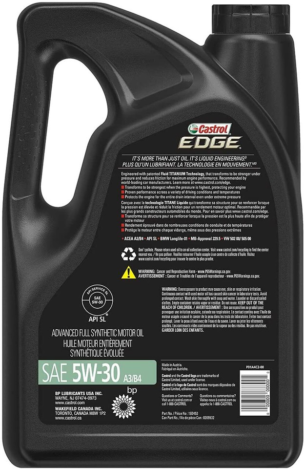 x10 QUART 5w30 CASTROL EDGE EUROPEAN FORMULA 5W-30 Engine Motor Oil For ...