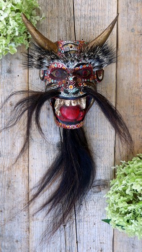 Devil Wood Mask Boar Hair Whiskers Handmade Guerrero Mexico Folk Art ...
