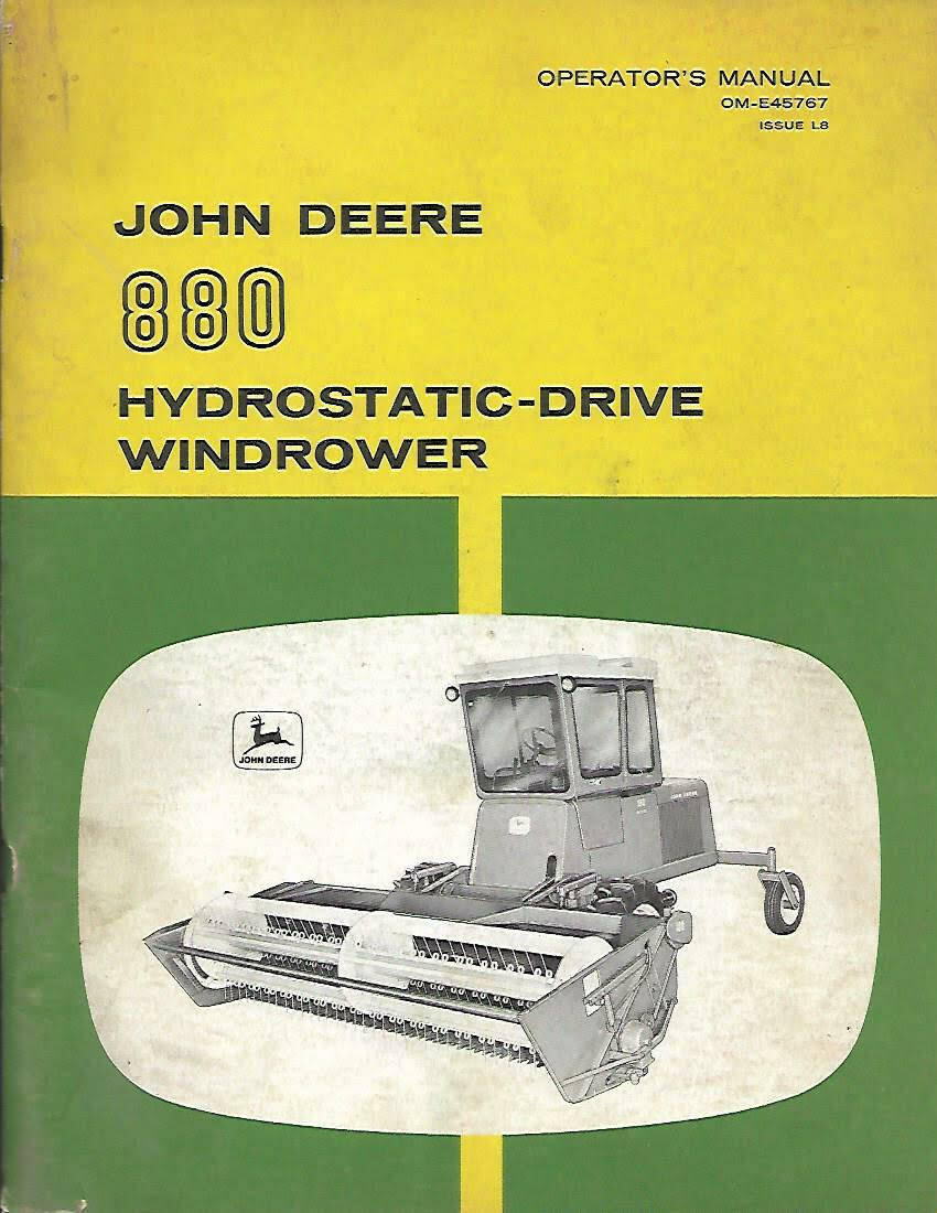 JOHN DEERE 880 HYDROSTATIC-DRIVE WINDROWER OPERATORS MANUAL | eBay
