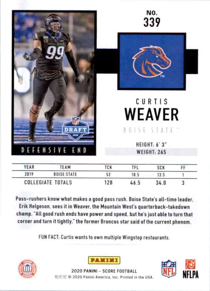 2020 Score #339 Curtis Weaver Boise State Broncos Football Card | eBay