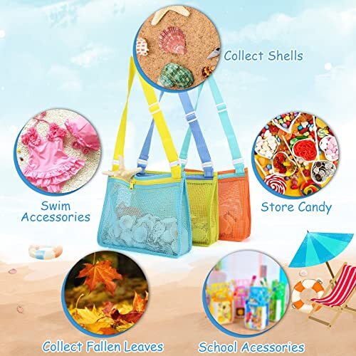 Beach Toy Mesh Beach Bag Kids Shell Collecting Bag Beach Sand Toy Totes ...