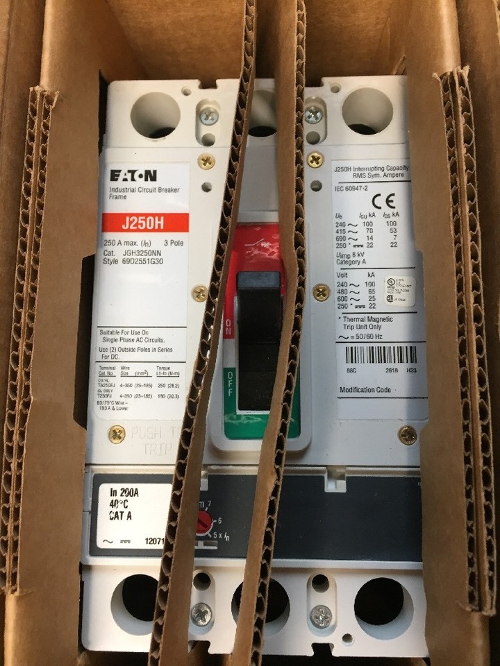 EATON JGH3200FAEC 3 Pole 200Amp J250H JGH Circuit Breaker JGH3250NN NEW ...