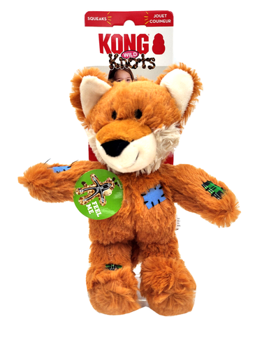 KONG Wild Knots Fox Small/Medium Squeaky Soft Plush Low Stuff Dog Toy ...