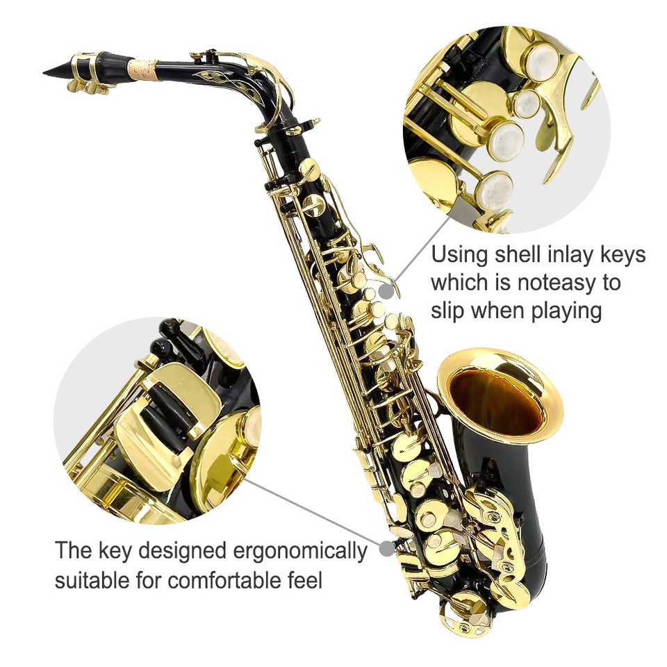 Saxophone Alto Eb Black Lacquer Sax Full Kit With Mouthpiece,Straps ...