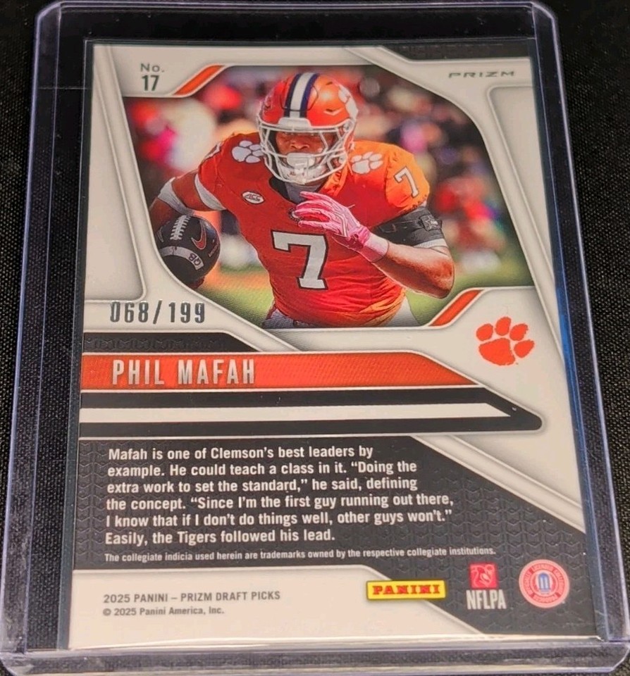 2025 Prizm Draft Picks Phil Mafah Purple Ice /199 Clemson Tigers ...