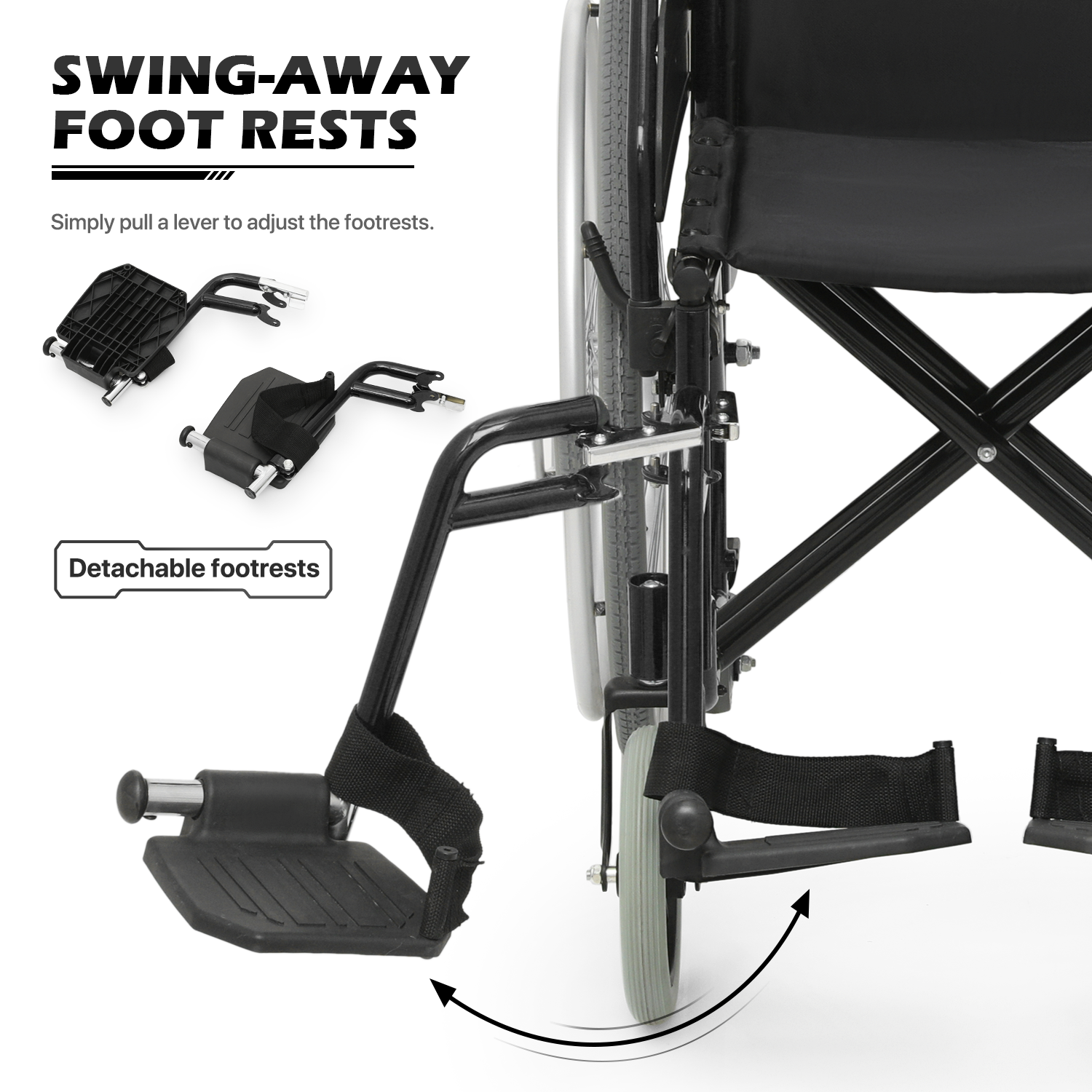 [FDA APPROVED]Foldable Manual Medical Wheelchair w/Armrest & Swing Away ...