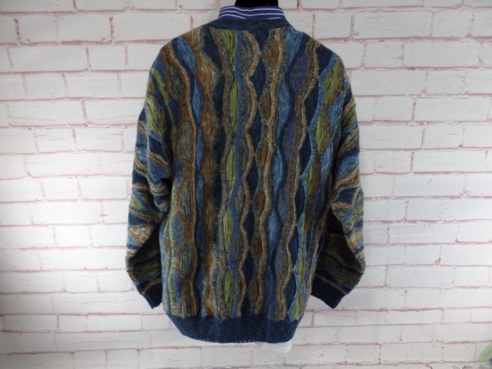 Mens Vintage Norm Thompson 2XL Crewneck Wool Sweater XXL Textured 3D ...