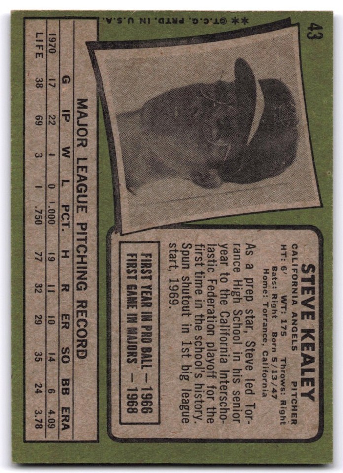 1971 Topps Steve Kealey California Angels #43 | eBay