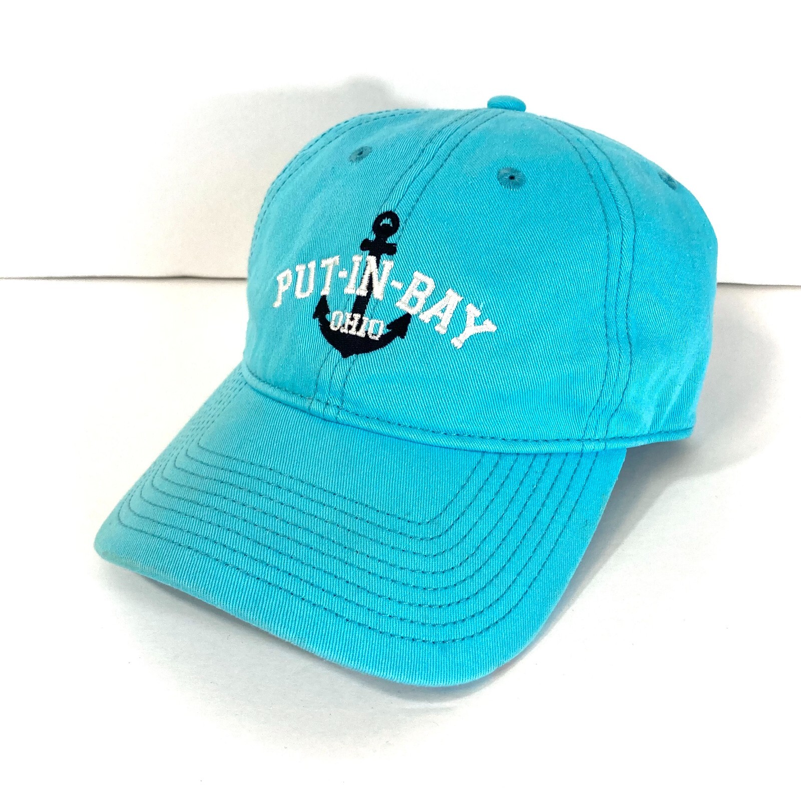 PUT IN BAY HAT bright coral blue relaxed dad cap ohio anchor nautical ...