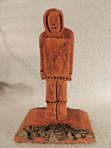 INUIT ESKIMO SCULPTURE Vintage Hand Carved Driftwood Hunter Figure ...