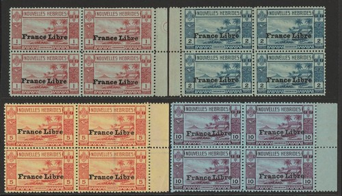 NEW HEBRIDES - FRENCH 1941 'France Libre' Gold Currency 1- 10Fr blocks ...
