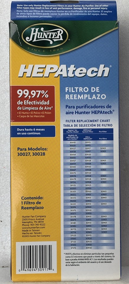 NEW HUNTER HEPAtech Replacement Filter Model 30917 49694309174 | eBay