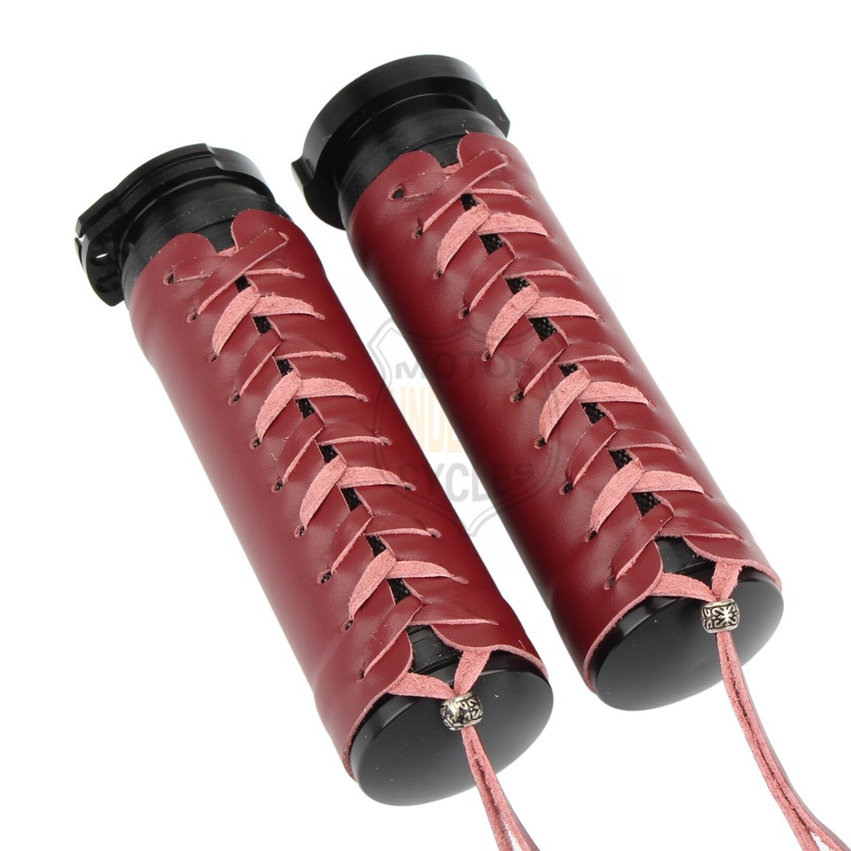 Universal Leather Grips Motorcycle Handle Grip Throttle Covers Retro ...