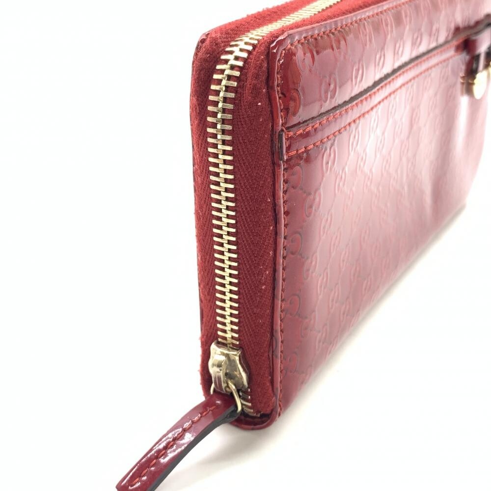 GUCCI Long Wallet Round Zipper Ribbon Charm Red Gold Micro GUCCI Long Wallet Round Zipper Ribbon Charm Red Gold Micro