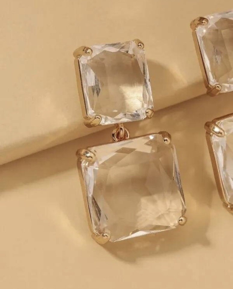 Crystal Clear Square Drop Earrings, Statement Earrings,Transparent ...