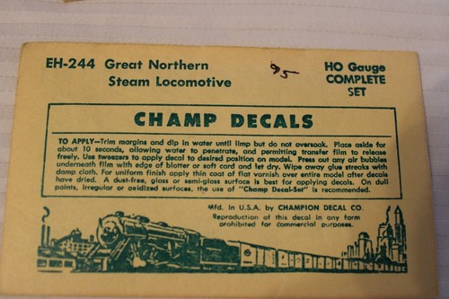 HO Scale Champ Decals, Great Northern Steam Locomotive Decals #EH-244 ...