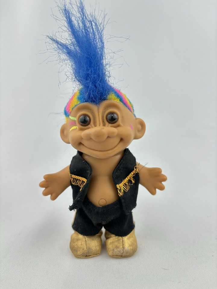 Vintage Russ Troll 5" Doll Punk Rock Star Multi Color Rainbow Mowhawk ...
