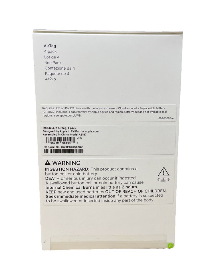 Apple AirTag MX542LL/A A2187 air tag 4-pack, brand new/sealed, GPS ...