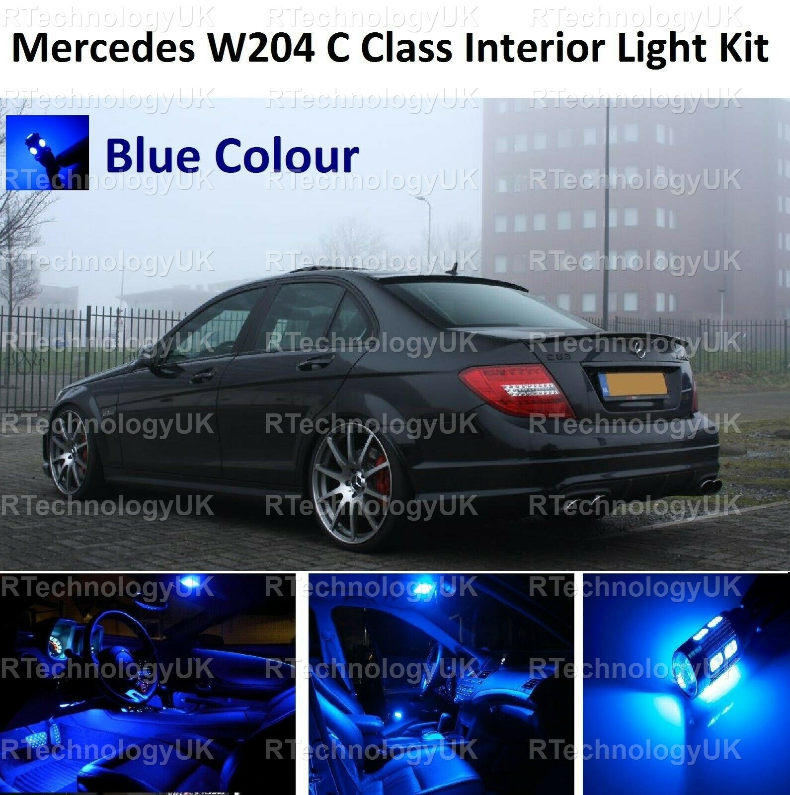 PREMIUM BLUE for MERCEDES C CLASS W204 INTERIOR FULL LED BULBS LIGHT ...