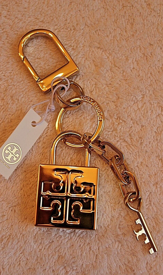 NWT Authentic TORY BURCH Gold Plated Padlock Key Fob Key Ring Keychain ...