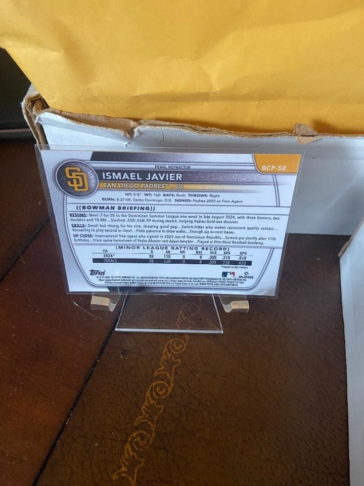 2025 BOWMAN CHROME ISMAEL JAVIER 1ST BOWMAN PEARL REFRACTOR ROOKIE RC ...