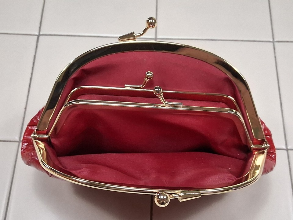 Lee Sands Genuine Eel Skin Leather Double Kiss Lock Coin Purse Wallet ...