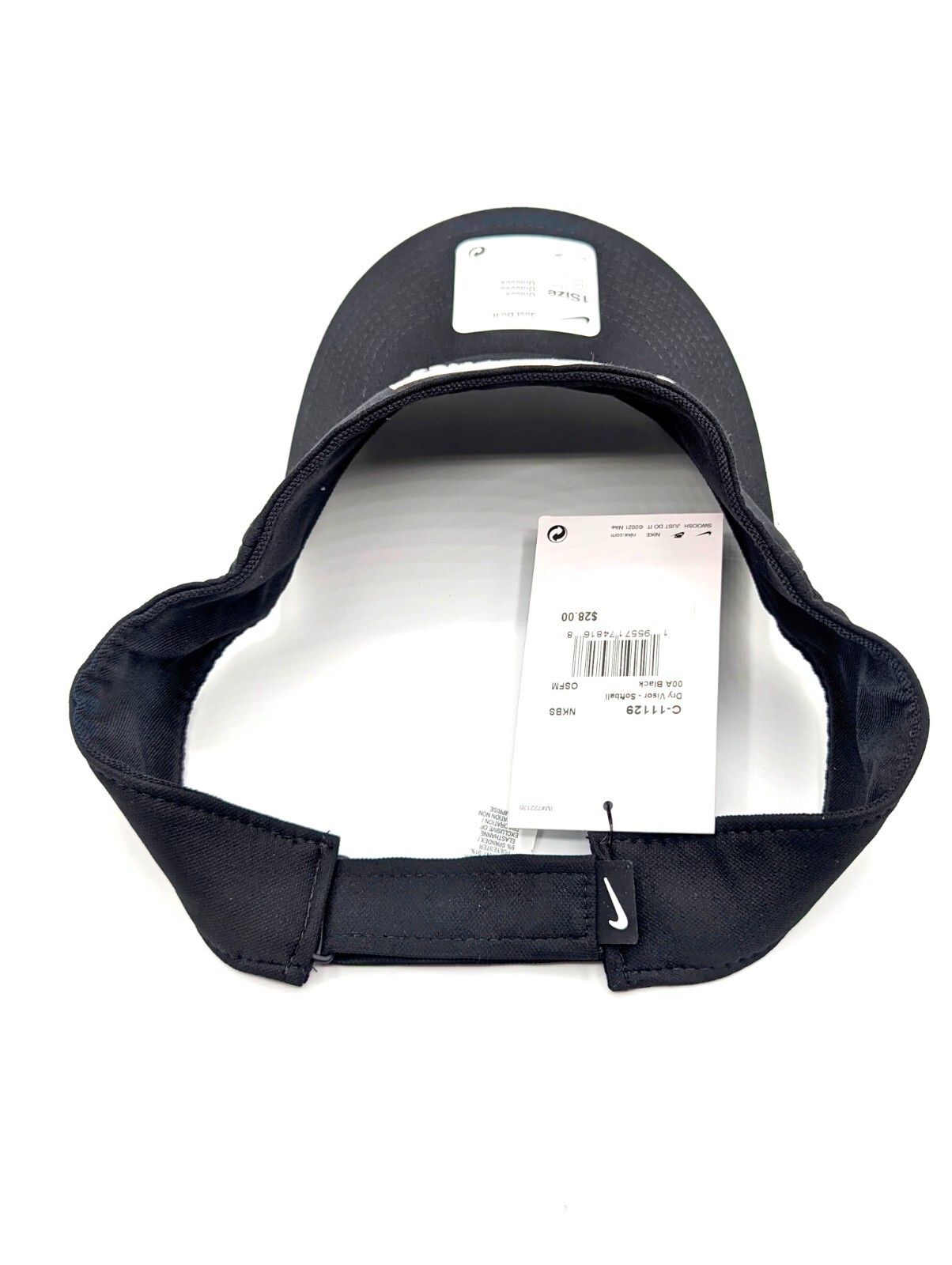 Nike Baseball Visor Hat Cap Strap Back Black White Swoosh One size Dri ...