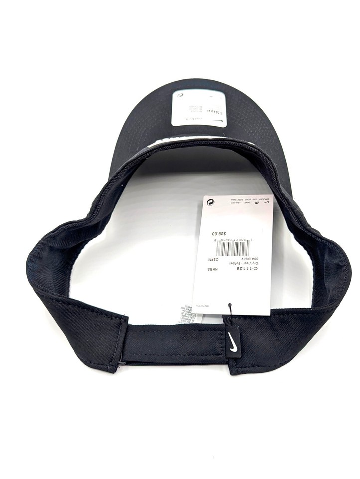 Nike Baseball Visor Hat Cap Strap Back Black White Swoosh One size Dri ...