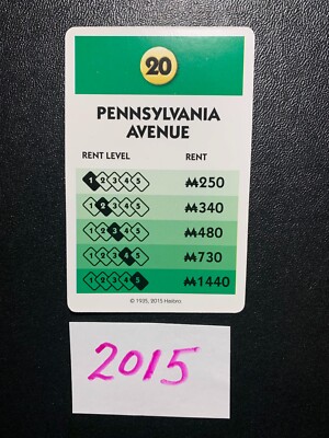 Monopoly Ultimate Banking PENNSYLVANIA AVENUE Title Deed Card 2015 | eBay