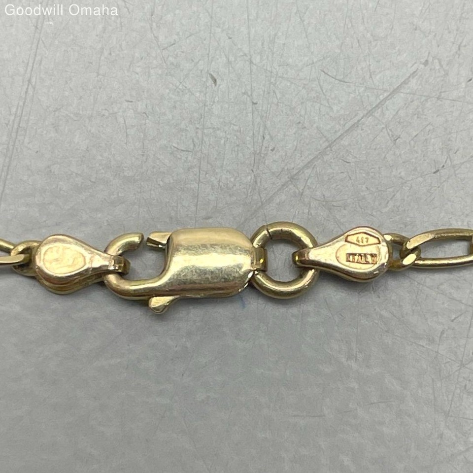 10KT Yellow Gold Key & Heart Design Charms Figaro Chain Bracelet/Anklet ...