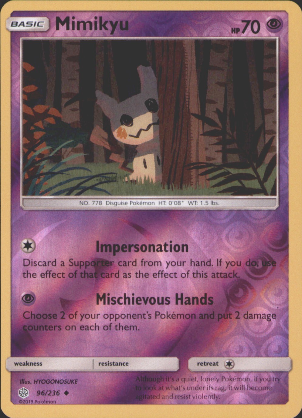 Reverse Holo Mimikyu 96/236 Uncommon SM - Cosmic Eclipse Pokemon TCG ...