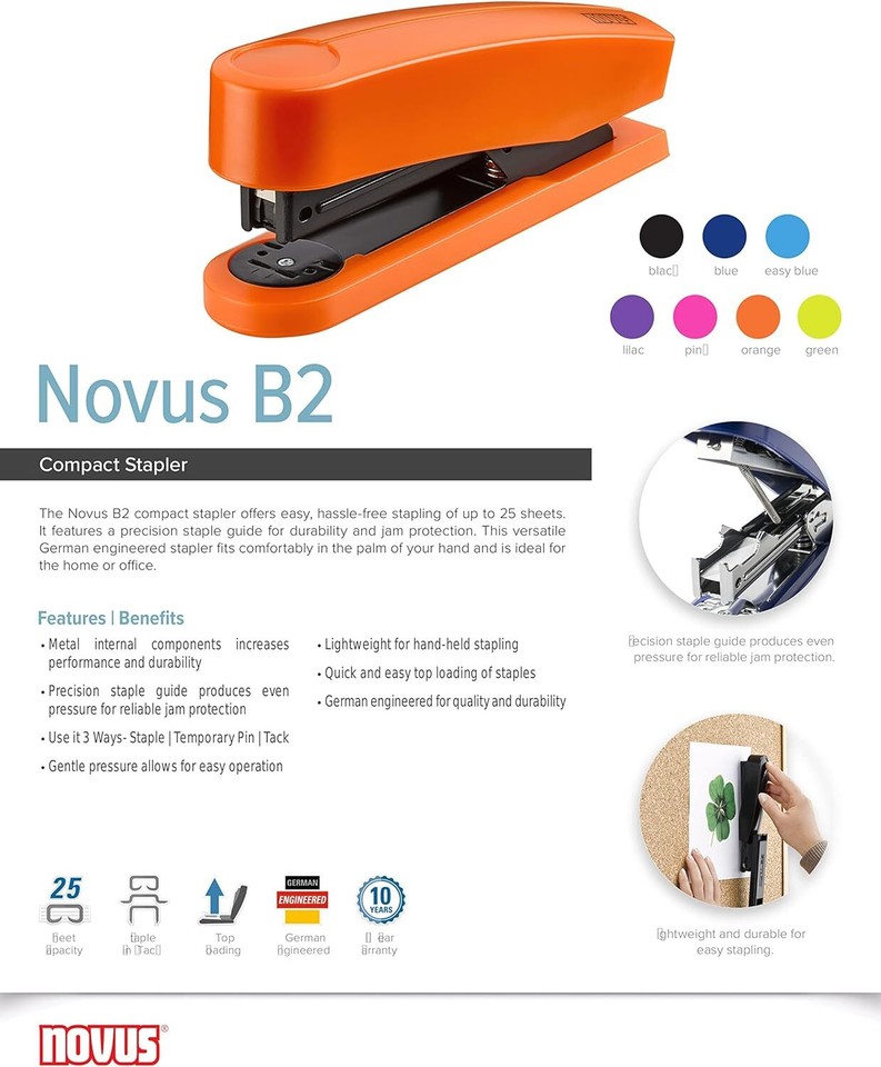 Novus B 2Table Office Stapler Stapler, 25Sheets, 65mm, Happy Pink | eBay