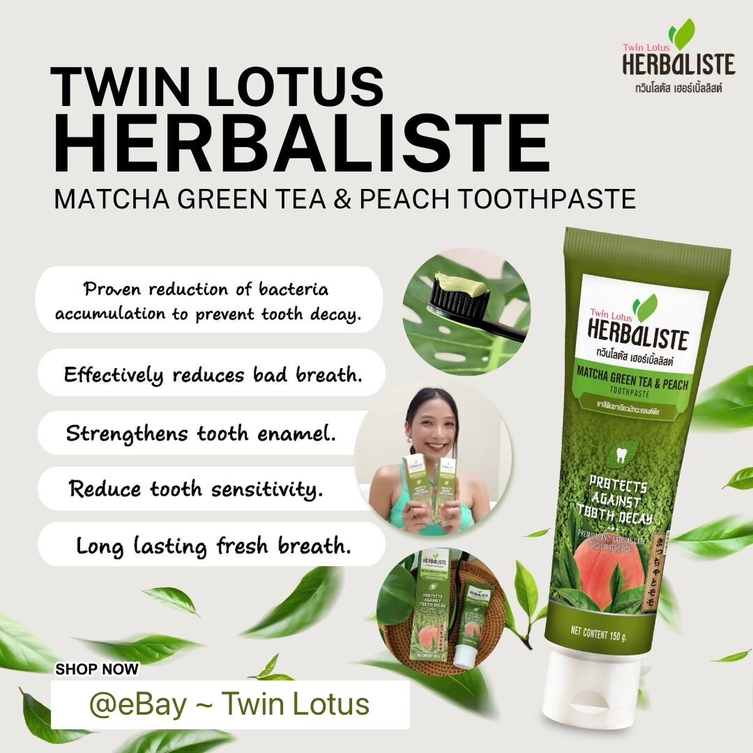 Herbaliste Matcha Green Tea & Peach Toothpaste TWIN LOTUS Herbal Oral ...