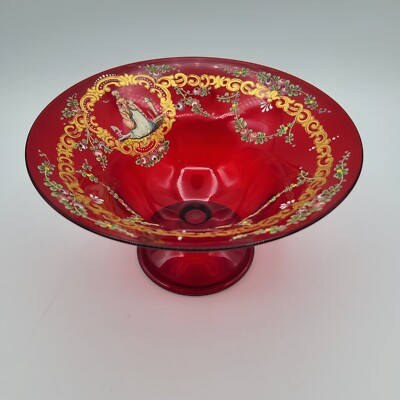 MOSER for SALVIATI Venetian Ruby Red Glass Footed Compote Enamel | eBay