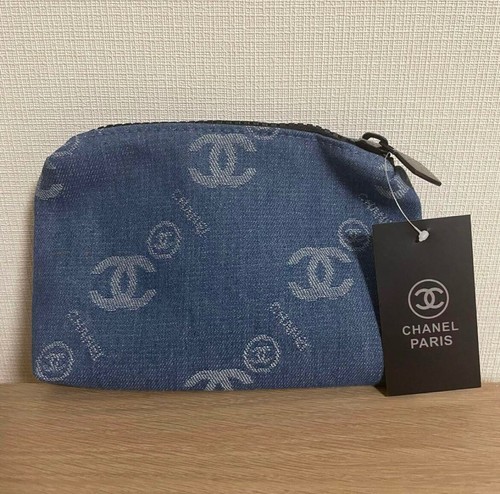 Chanel novelty Pouch vanity Denim fabric Coco mark print W21cm NEW from ...