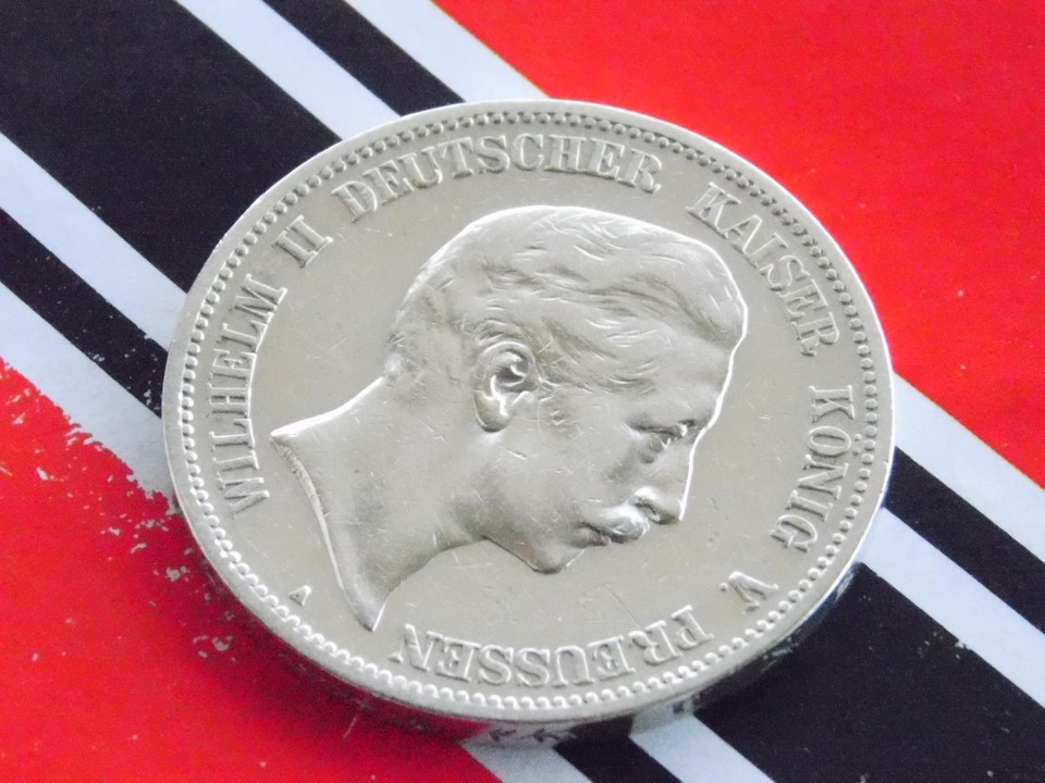 GERMAN 5 Mark 1899 A PRUSSIA EMPIRE KAISER WILHELM II. 900 Silver Coin ...