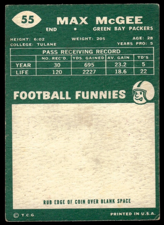 1960 Topps Max McGee / Green Bay Packers #55 | eBay