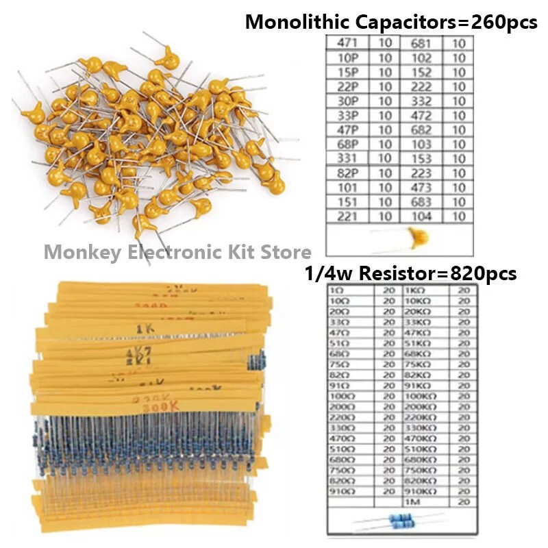 1818pcs electronic components diy kit led pcb capacitor resistor 2n2222 ...