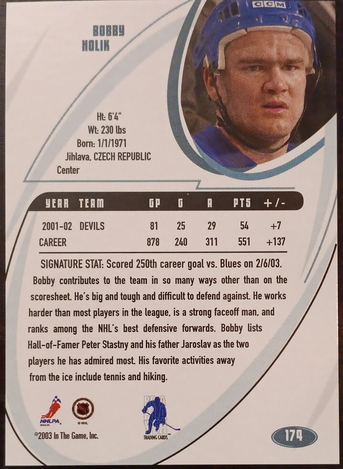 2002 - 2003 ITG Be A Player Bobby Holik Signature Series #174 Hockey ...