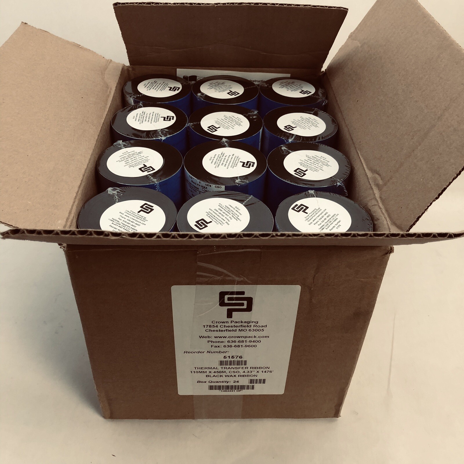 BOX OF 24 CLEAN START THERMAL TRANSFER RIBBON (4.33"x1476') BLACK WAX ...