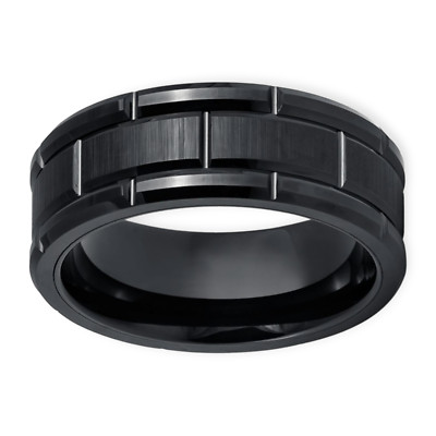 8mm Tungsten Black Ion Plated Brick Pattern Men's Band Ring Size 7-15 ...