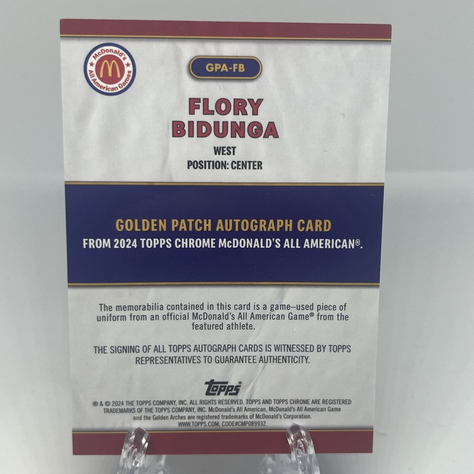 2024 Topps Chrome McDonald's Flory Bidunga GAME USED 1/1 McDonald’s Patch Auto | eBay