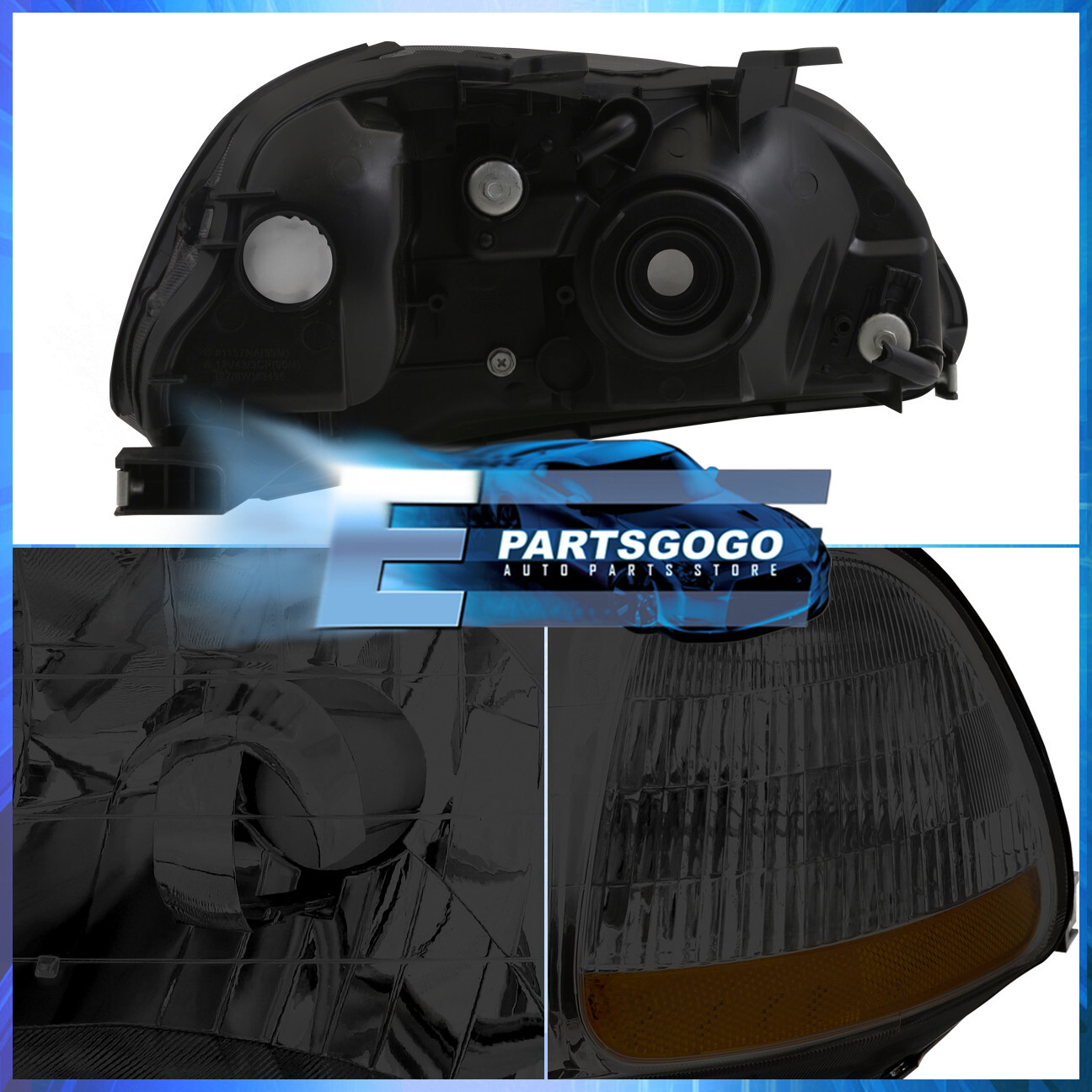 For 96-98 Honda Civic EK EJ EM Smoke Housing Headlights Lamps W/ Amber ...