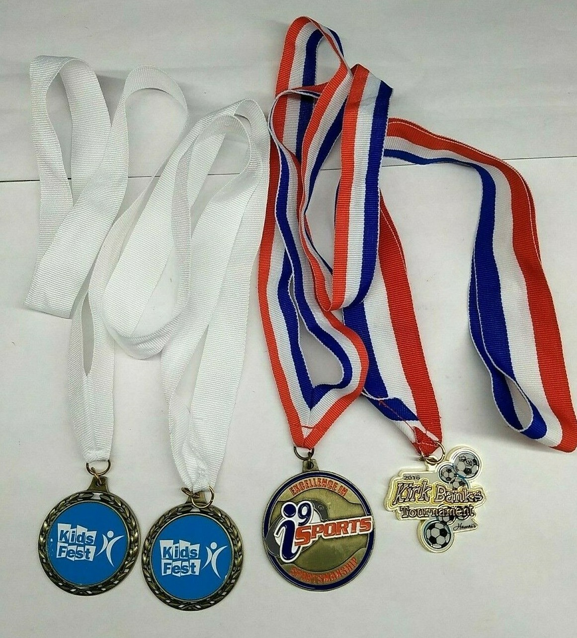Lot of 4 Kids Sports Fitness Medals Medallions Ribbons Necklaces Awards ...