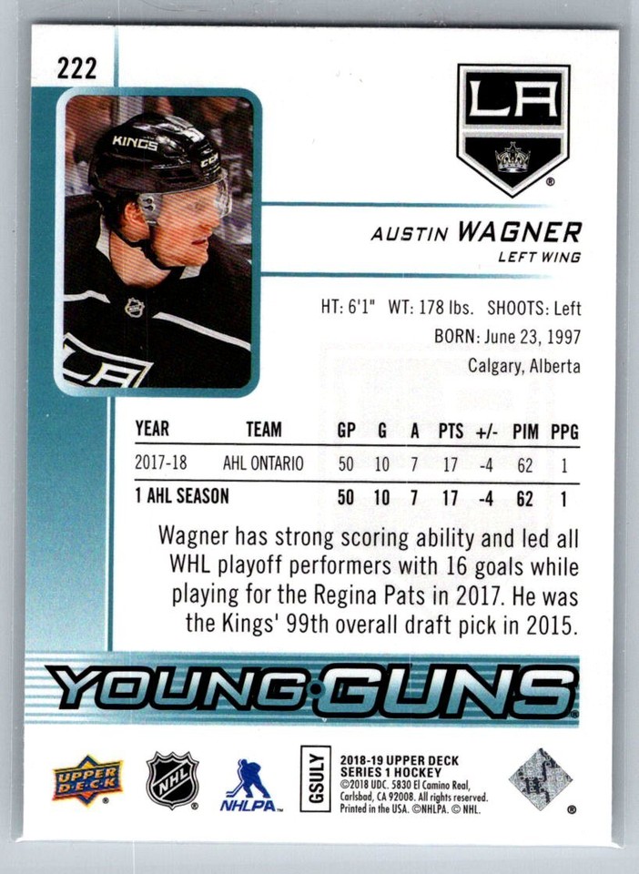 2018 Upper Deck #222 Austin Wagner Young Guns | eBay