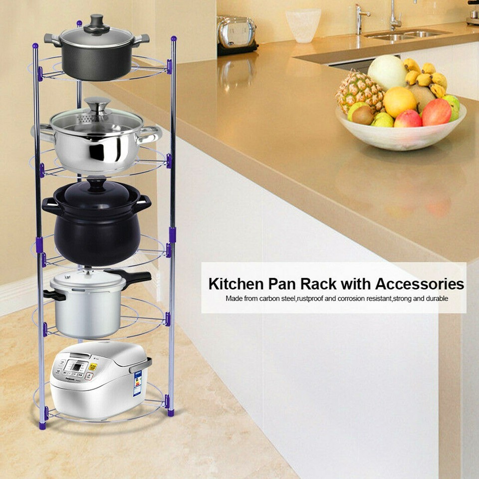 5 Tier Kitchen Pan Stand Pot Saucepan Storage Organise Unit Rack Holder ...