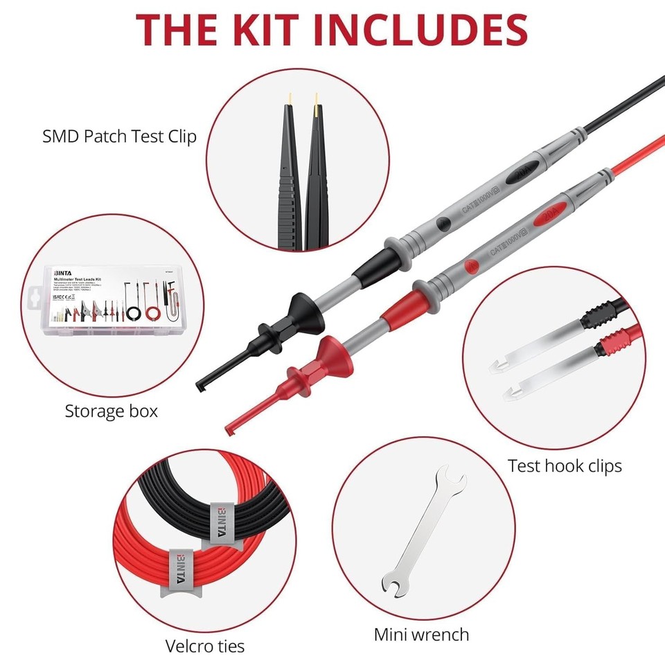 BINTA 25PCS Silicone Multimeter Test Leads Kit with Replaceable Probes ...